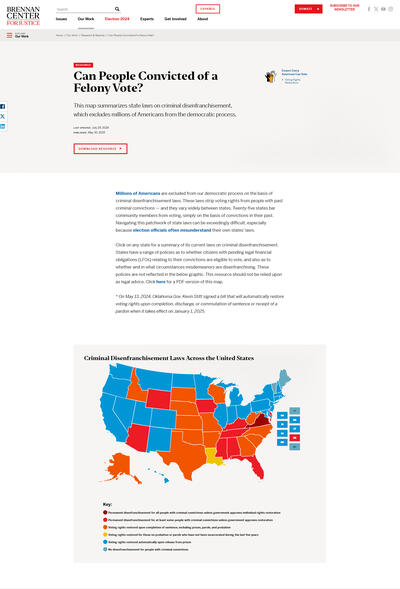 State-by-State Map: Can People Convicted of a Felony Vote? | National Reentry Resource Center
